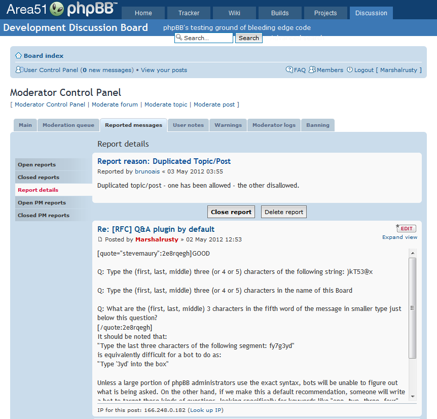 [PHPBB-10867] BBCode doesn't parse and UID visible in MCP reports - phpBB Tracker